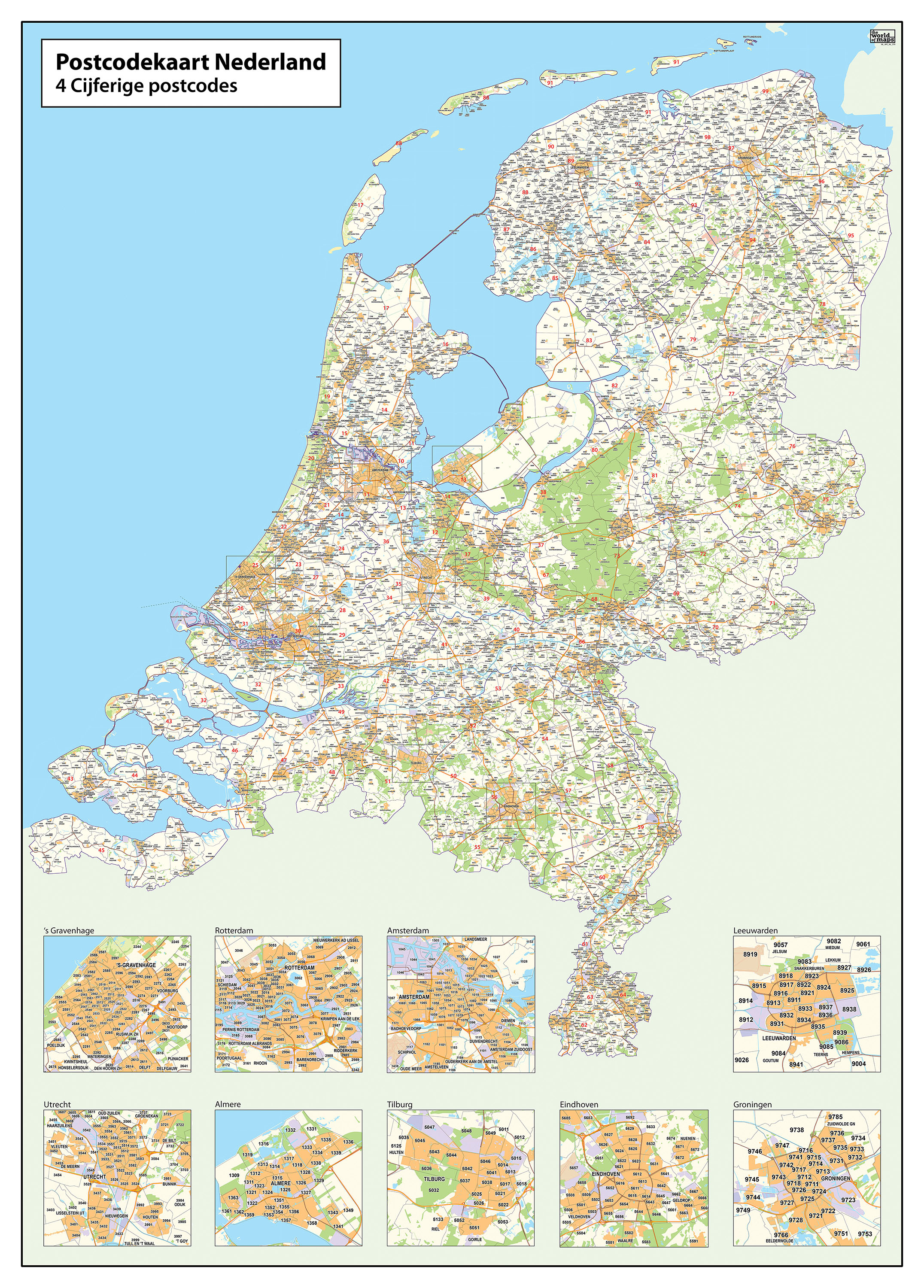 Digital 2 And 4 Digit Postcode Map The Netherlands 379 The World Of