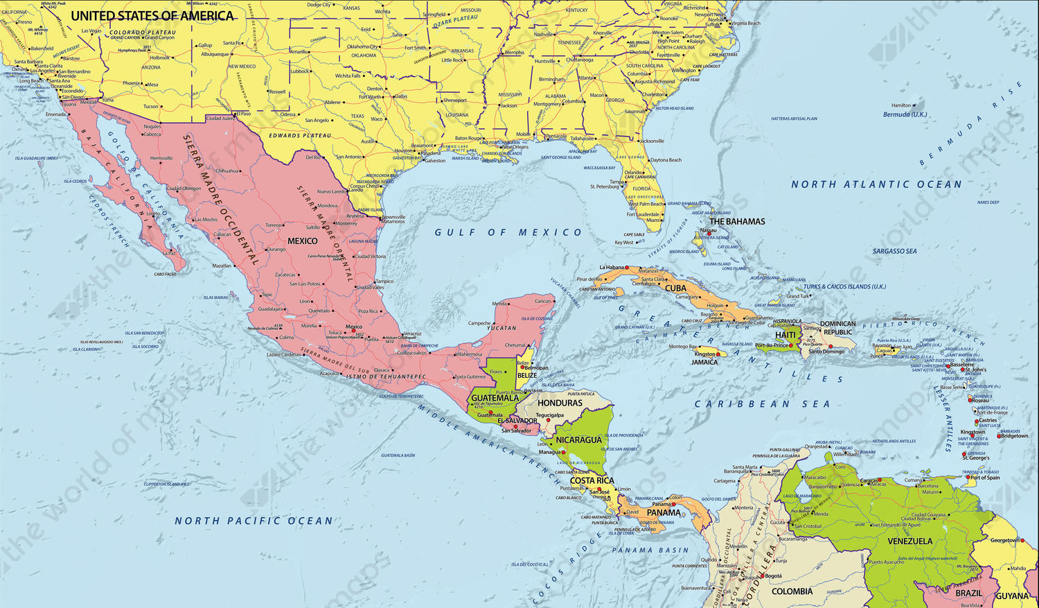 Political Digital Map Central America 630 | The World of Maps.com Political Digital Map Central America 630 | The World of Maps.com