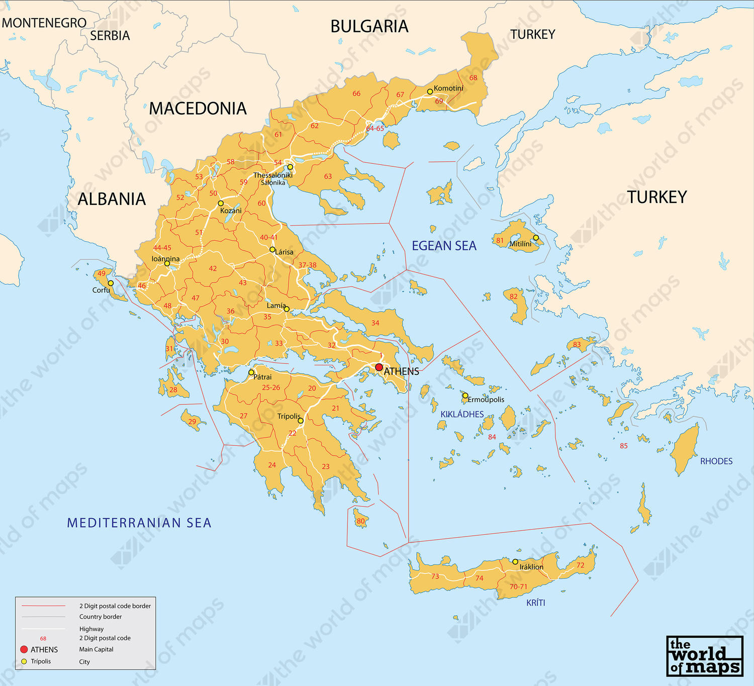 Digital postal code map Greece 2-digit 82 | The World of Maps.com Digital postal code map Greece 2-digit 82 | The World of Maps.com